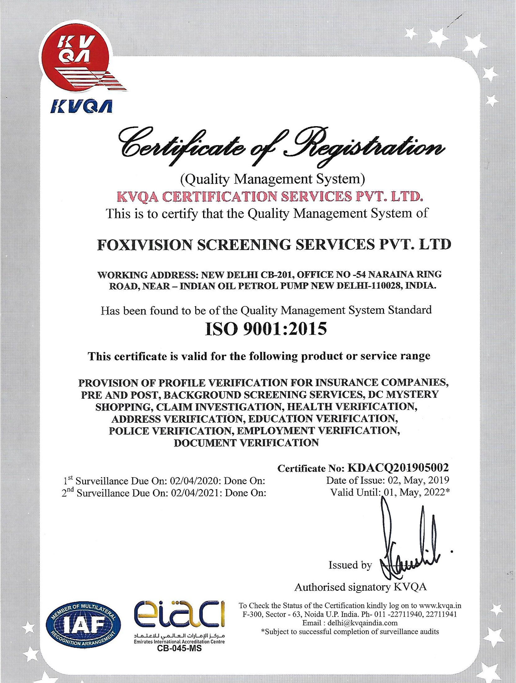 Awards & Certificates | Foxivision Screening Services PVT LTD